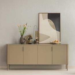 Sideboard Woood "Gunnar mit FSC-Mix Massivkiefer subtile Griffmulden 201 x 44 x 85 cm", schlamm, B:200cm H:85cm T:44cm, FSC-zertifiziertes Massivholz, Sideboards, Sideboard, Tragkraft 20 kg pro Einlegeboden, wasserbasierter Schutzlack