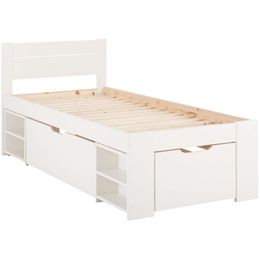 Massivholzbett OTTO HOME "HANNES " mit Schubladen und Regalen, Nachtschrank ausziehbar, stabil", wei&szlig;, B:96cm L:205cm, Betten, Massivholzbett, FSC-zertifiziertes Kiefernholz, ideal f&uuml;r kleine R&auml;ume