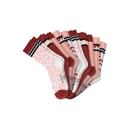 Kurzsocken Schiesser "Socken Legwear Teens 10er Pack", M&auml;dchen, Gr. 31-34, bunt (rot, rosa, wei&szlig;), Obermaterial: 75% Baumwolle CO. 24% Polyamid PA. 1% Elasthan EL., Socken