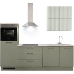 K&uuml;chenzeile BASIC BY BALCULINA "Mint B/H/T 260x200x60 cm", k&uuml;che: gr&uuml;n, front: gr&uuml;n, korpus: gr&uuml;n, arbeitsplatte: travertine, B:260cm H:200cm T:60cm, Komplettk&uuml;chen-Sets, K&uuml;chenzeile, Breite 260 cm, wahlweise mit E-Ger&auml;ten und Induktion