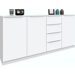 borchardt M&ouml;bel Highboard BORCHARDT M&Ouml;BEL "Oliva, Breite 200cm, moderne Kommode mit gl&auml;nzenden Metallgriffen", wei&szlig; (wei&szlig;, matt), B:200cm H:99cm T:35cm, Holzwerkstoff, Sideboards, Highboard, viel Stauraum, T&uuml;ren und Schubladen, Einlegeb&ouml;den verstellbar