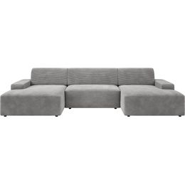 Wohnlandschaft Trendmanufaktur "Wien, wahlweise mit Sitzvorschub und Bettkasten, Breite 329 cm", betongrau, B:329cm H:73cm T:162cm, 92%Polyester, 8%Polyamide, Sofas, Wohnlandschaft, U-Form, in trendigem Cordstoff