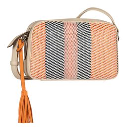 Handtasche Gabor "Annett", Damen, Gr. B/H/T: 24cm x 15cm x 7cm, bunt (stripes multi), Baumwolle, Rautenmuster, gemustert, gestreift, kontrastfarbene Details, mehrfarbig, Taschen Handtasche, in Bastoptik besetzt mit glattem Kunstleder und einem Fransenanh&auml;nger
