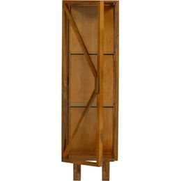 Vitrine Woood "Kella Mangoholz mit Glast&uuml;ren und Glaseinlegeb&ouml;den 40 x 39 x 137 cm", natur, B:40cm H:137cm T:39cm, Massivholz, Schr&auml;nke, Vitrine, Tragkraft 5&ndash;7 kg pro Glasboden, Wandbefestigung empfohlen
