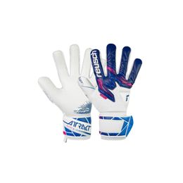 Torwarthandschuhe Reusch "Attrakt RE:GRIP NC", Damen, Gr. 9.5, wei&szlig; (wei&szlig;, blau), 49% Elastodien, 33% Polyester, 3% Lederimitat, 1% Baumwolle, mehrfarbig, Handschuhe, mit Negative Cut
