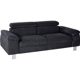 3-Sitzer COTTA "Komaris, B: 193 cm", grau (lava), B:193cm T:104cm, Microfaser PRIMABELLE (100% Polyester);Kunstleder SOFTLUX;Feinstruktur (100% Polyester);Kunstleder SOFTLUX/Struktur (100% Polyester);NaturLEDER, Sofas, mit Kopfteilverstellung