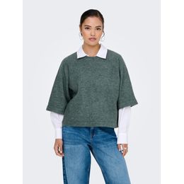 Strickpullover Only "ONLSIMONI 3/4 PULLOVER KNT NOOS", Damen, Gr. L, gr&uuml;n (balsam gr&uuml;n detail:melange), Strick, Obermaterial: 74% Polyacryl, 24% Polyester, 2% Elasthan, meliert, regular fit h&uuml;ftlang, Rundhals, weit, Pullover Strickpullover, Materialmix, regular fit