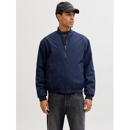 Jack & Jones Bomberjacke JACK & JONES "JJECHARGE BOMBER JACKET NOOS", Herren, Gr. M, navy blazer, Web, Obermaterial: 100% Polyester, unifarben, regular fit taillenbedeckt, ohne Ausschnitt, Rippb&uuml;ndchen, Jacken Bomberjacke, mit Rippb&uuml;ndchen