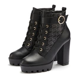 Stiefelette Lascana, Damen, Gr. 36, schwarz, Obermaterial: 100% Lederimitat. Decksohle: 100% Lederimitat. Futter: 100% Textilmaterial. Laufsohle: 100% Synthetik, gemustert, unifarben, Schuhe Stiefelette, mit Blockabsatz & raffinierter Musterung, High-Heel-Stiefelette VEGAN