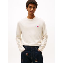 Langarmshirt Tommy Jeans "TJM REG BADGE", Herren, Gr. L, ancient wei&szlig; htr, Single Jersey, Obermaterial: 60% Baumwolle, 40% Polyester, regular fit, Rundhals, Shirts Langarmshirt, Jersey, Rundhals, meliert, regular fit