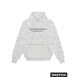 Jack & Jones Kapuzensweatshirt JACK & JONES "JCOPOINT BRANDING SWEAT HOOD FST", Herren, Gr. XL, wei&szlig; melange, angeraute Sweatware, Obermaterial: 100% Polyester, bedruckt, meliert, regular fit, Rippb&uuml;ndchen, Sweatshirts