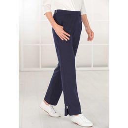 Stoffhose GOLDNER "Kurzgr&ouml;&szlig;e Freizeithose mit Rei&szlig;verschluss", Damen, Gr. 20, K-Gr, blau (marine), Obermaterial: 60% Baumwolle CO. 35% Polyester PES. 5% Elasthan EL., normal, Hosen Stoffhose, am Bein seitlicher Zwei-Wege-Rei&szlig;verschlu&szlig;