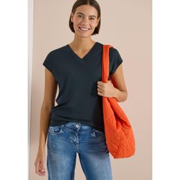 V-Shirt Cecil, Damen, Gr. XL (44), deep petrol blau, Web, 50% Baumwolle, 50% Modal, unifarben, comfort fit normal, V-Ausschnitt, B&uuml;ndchen, Shirts, Jersey