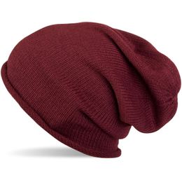 Strickm&uuml;tze styleBREAKER "Feinstrick Beanie M&uuml;tze mit Rollrand", Damen, rot (bordeaux, rot), Obermaterial: 100% Polyacryl PAN., Modisch, M&uuml;tzen Strickm&uuml;tze