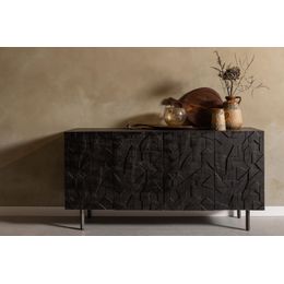 Sideboard Woood "Counter mit Massivmangoholz und gefr&auml;sten T&uuml;ren B 160 x T 40 x H 83 cm", schwarz, B:160cm H:83cm T:40cm, Massivholz, Sideboards, Sideboard, Tragkraft 10 kg pro Einlegeboden, D&auml;mpfung Funktion