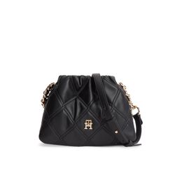 Umh&auml;ngetasche Tommy Hilfiger "TH FEMININE MINI CROSSOVER", Damen, Gr. B/H/T: 22cm x 16cm x 8cm, schwarz, Lederimitat, Taschen Umh&auml;ngetasche, Damen Schultertasche, Handtasche mit goldfarbener Zierkette