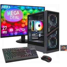 GAMEMAX Gaming-PC-Komplettsystem "MegaDeal AERIS GB 2822 AMD Ryzen 5 5500 16GB 480GB SSD RTX 5060", Energieeffizienz: D (A-G), schwarz, Microsoft Windows 11 Home (64 Bit), 16 GB RAM 480 GB SSD, Computer_Komplettsysteme, Windows 11 + MSI PRO MP272L LCD-Monitor, 68,6cm (27")