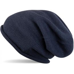 Strickm&uuml;tze styleBREAKER "Feinstrick Beanie M&uuml;tze mit Rollrand", Damen, blau (dunkelblau), Obermaterial: 100% Polyacryl PAN., Modisch, M&uuml;tzen Strickm&uuml;tze