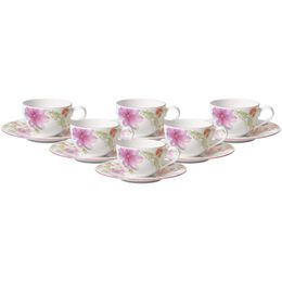 Villeroy & Boch Tasse VILLEROY & BOCH "Kaffeetassen mit Untertassen Mariefleur Basic 250 ml 6er Set bunt", bunt, B:2cm H:2cm &Oslash;:16cm, Porzellan, Trinkgef&auml;&szlig;e, Tasse, Sp&uuml;lmaschinengeeignet, Mikrowellenfest