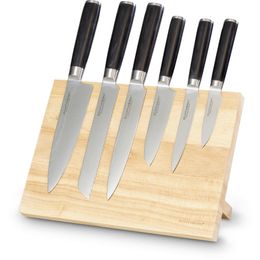 Messerblock ECHTWERK "Damaszener", braun (schwarz, edelstahlfarben, holzfarben), Messerbl&ouml;cke, Messerblock, mit 6 Damazenermesser, Inkl. Magnet-Messerblock aus Holz
