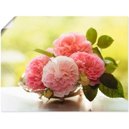 Poster Artland "Rosen in Silberschale Stillleben", gr&uuml;n (farbe bild(er): gr&uuml;n), B:40cm H:30cm, Bilder, Poster, ohne Rahmen