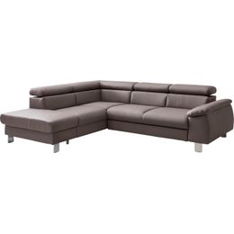 Ecksofa COTTA "Komaris L-Form, B: 249 cm", grau (elefant), B:249cm H:72cm T:100cm, Microfaser PRIMABELLE (100% Polyester);Kunstleder SOFTLUX;Feinstruktur (100% Polyester);Kunstleder SOFTLUX/Struktur (100% Polyester);NaturLEDER, Sofas, Ecksofa, mit Kopfteilverstellung, optional Bettfunktion, Bettkasten & Licht