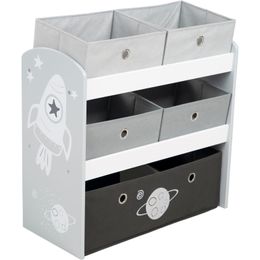 Kinderregal Roba "Rakete, grau", Kinder, Gr. B/H/T: 64cm x 67cm x 30cm, offene F&auml;cher, grau, MDF, Regale Kinderregal, inklusive 5 Stoffboxen in 2 Gr&ouml;&szlig;en