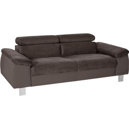 3-Sitzer COTTA "Komaris, B: 193 cm", braun (mud, braun), B:193cm T:104cm, Microfaser PRIMABELLE (100% Polyester);Kunstleder SOFTLUX;Feinstruktur (100% Polyester);Kunstleder SOFTLUX/Struktur (100% Polyester);NaturLEDER, Sofas, mit Kopfteilverstellung