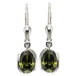 Paar Ohrh&auml;nger ZEEme "Silber 925 mit Zirkonia-Steinen olivefarben 26mm lang", wei&szlig; (wei&szlig;, gr&uuml;n), Ohrringe, Damen, one-size, Silber 925 (Sterlingsilber)