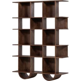 Wandregal Woood "Sinne mit Massivmangoholz und abgerundeten F&auml;chern 130 x 35 x 180 cm", natur, B:130cm H:180cm T:35cm, Massivholz, Regale, Wandregal, Abgerundete Beine, Tragkraft 36 kg, einfach zu montieren