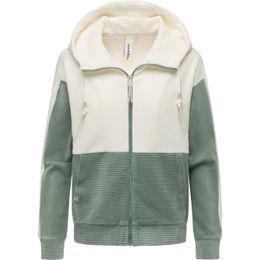 Sweatjacke Ragwear "Colbien Cordy", Damen, Gr. L (40), graugr&uuml;n, Cord, Material: 76% Baumwolle, 20% Polyester, 4% Elasthan, oversize h&uuml;ftbedeckend, hoch geschlossener Ausschnitt, Raglan&auml;rmel,weit normaler Saum, Sweatjacken Sweatjacke, Gem&uuml;tliche Damen Cordjacke aus kuschelig angerautem Kord