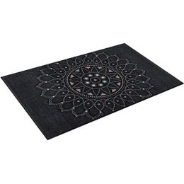 Teppich "Purnima", grau (dunkelgrau), B:75cm H:7mm L:120cm, Polyamid, wash+dry by Kleen-Tex, Teppiche, Teppich, Mandala Motiv, rutschhemmend, In- und Outdoor geeignet, waschbar
