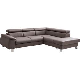 Ecksofa COTTA "Komaris L-Form, B: 249 cm", grau (elefant), B:249cm H:72cm T:100cm, Microfaser PRIMABELLE (100% Polyester);Kunstleder SOFTLUX;Feinstruktur (100% Polyester);Kunstleder SOFTLUX/Struktur (100% Polyester);NaturLEDER, Sofas, Ecksofa, mit Kopfteilverstellung, optional Bettfunktion, Bettkasten & Licht