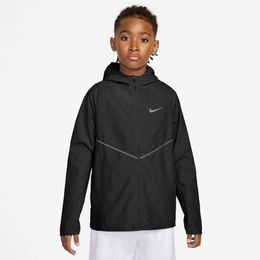 Laufjacke Nike "K NK REPEL MILER JACKET", Kinder, Gr. S, schwarz (schwarz, reflec), Web, Obermaterial: 100% Polyester, normal, Jacken, sportlicher Stil, leichtes Material, f&uuml;r Jugendliche