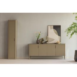 Mehrzweckschrank Woood "Gunnar FSC Mix Kiefernholz mit sichtbare Maserung 45x39x217 cm", schlamm, B:45cm H:217cm T:39cm, Massivholz, Schr&auml;nke, Mehrzweckschrank, Tragkraft 30 kg, abgerundete Ecken, Wandbefestigung empfohlen