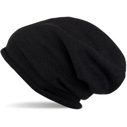 Strickm&uuml;tze styleBREAKER "Feinstrick Beanie M&uuml;tze mit Rollrand", Damen, schwarz, Obermaterial: 100% Polyacryl PAN., Modisch, M&uuml;tzen Strickm&uuml;tze