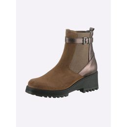 Stiefelette Heine, Damen, Gr. 39, braun (camel, taupe), Glattleder, Leder, Rindsleder, Veloursleder, Schuhe Stiefelette