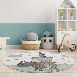 Kinderteppich Carpet City "Anime9394", beige (creme), H:11mm &Oslash;:160cm, Polypropylen (PP), Teppiche, Spielteppich, Spielteppich mit Tieren, Weicher Flor, Pflegeleicht, Kinderzimmer