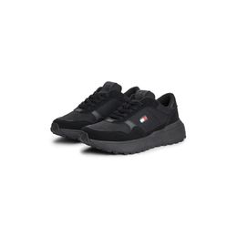 Keilsneaker Tommy Jeans "MODERN RUNNER MIX", Damen, Gr. 36, schwarz, Lederimitat, Textil, Veloursleder, Schuhe, Freizeitschuh, Halbschuh, Schn&uuml;rschuh mit seitlichem Logo