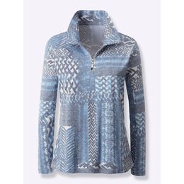 Langarmshirt Classic Basics "Winter-Shirt", Damen, Gr. 44, blau (bleu, grau, bedruckt), 100% Baumwolle, gemustert, mehrfarbig, ohne Ausschnitt, Shirts Langarmshirt