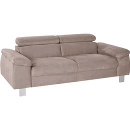 3-Sitzer COTTA "Komaris, B: 193 cm", braun (mud), B:193cm T:104cm, Microfaser PRIMABELLE (100% Polyester);Kunstleder SOFTLUX;Feinstruktur (100% Polyester);Kunstleder SOFTLUX/Struktur (100% Polyester);NaturLEDER, Sofas, mit Kopfteilverstellung