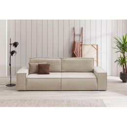 3-Sitzer OTTO HOME "SHERWOOD Schlafsofa (257cm) Cord, Samtvelours, Vintage-Lederoptik", beige (cream), B:257cm H:85cm T:106cm, 100% Polyester, Sofas, Schlaffunktion mit Bettkasten (ca. 136/200cm)