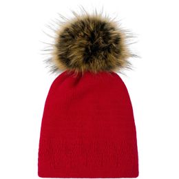 Bommelm&uuml;tze styleBREAKER "Strick Bommelm&uuml;tze mit Zacken Muster", Damen, rot (weinrot), Obermaterial: 90% Polyacryl PAN. 10% Wolle WO., Modisch, M&uuml;tzen