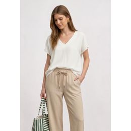Shirtbluse Street One, Damen, Gr. 34, sanftes wei&szlig;, Stoff, 100% Viskose, unifarben, klassisch normal, V-Ausschnitt, normaler Saum, Blusen, mit V-Ausschnitt
