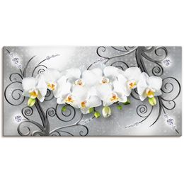 Wandbild Artland "wei&szlig;e Orchideen auf Ornamenten", grau (farbe bild(er): grau), B:150cm H:75cm, Bilder, als Alubild, Leinwandbild, Poster in verschied. Gr&ouml;&szlig;en