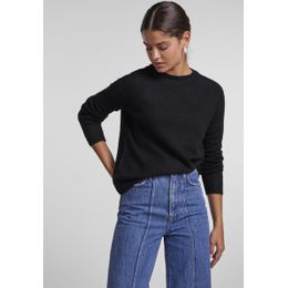 Strickpullover Pieces "PCJULIANA LS O-NECK KNIT NOOS BC", Damen, Gr. S, schwarz, Strick, Obermaterial: 82% Polyester, 15% Polyacryl, 3% Elasthan, unifarben, regular fit h&uuml;ftlang, Rundhals, Pullover Strickpullover