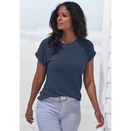 Kurzarmshirt Vivance "aus luftiger Piqu&eacute;-Qualit&auml;t", Damen, Gr. 32/34, blau, Piqu&eacute;, Obermaterial: 69% Polyester (REPREVE), 28% Viskose, 3% Elasthan, Waffelmuster, unifarben, l&auml;ssig geschnitten normal, Rundhals, mit Umschlag, Shirts, sommerliches T-Shirt