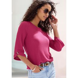 3/4-Arm-Shirt Lascana "mit Knopfdetail", Damen, Gr. 32/34, beere, Piqu&eacute;, Obermaterial: 69% Polyester (REPREVE), 28% Viskose, 3% Elasthan, Waffelmuster, unifarben, bequem normal, Rundhals, mit Kn&ouml;pfen, Shirts 3/4-Arm-Shirt, aus weicher Piqu&eacute;-Qualit&auml;t