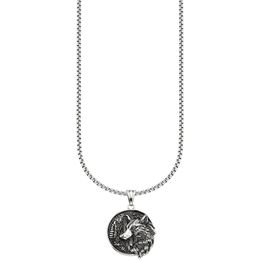 Kette mit Anh&auml;nger Bruno Banani "Schmuck Geschenk Halsschmuck Anh&auml;nger rund Wolfskopf-Optik", schwarz (edelstahlfarben, schwarz), Halsketten, Damen, Edelstahl, L: 55 B: 2,8mm, B:2,8mm