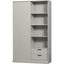 Mehrzweckschrank Woood "Mila FSC Mix Kiefernholz mit Schiebet&uuml;r und Schubladen 120x42x200 cm", grau, B:120cm H:200cm T:42cm, Massivholz, Schr&auml;nke, Mehrzweckschrank, Sichtbare Maserung, Tragkraft 10 kg pro Boden, einfach zu montieren